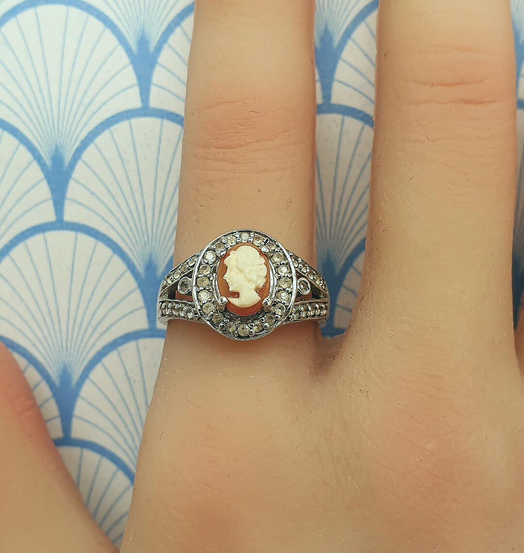 Vintage Art Deco Style 925 Sterling Silver Carved Cameo and Natural ...