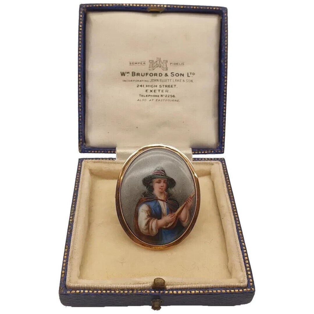 Antique Victorian 9ct Rose Gold Framed Miniature Painted Portrait on ...