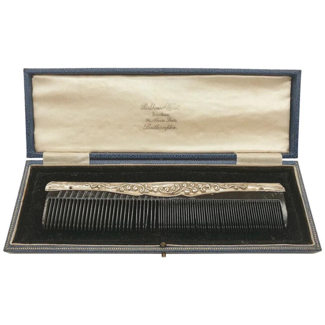 Antique Edwardian Sterling Silver Comb Sheath With Box - Hallmarked ...
