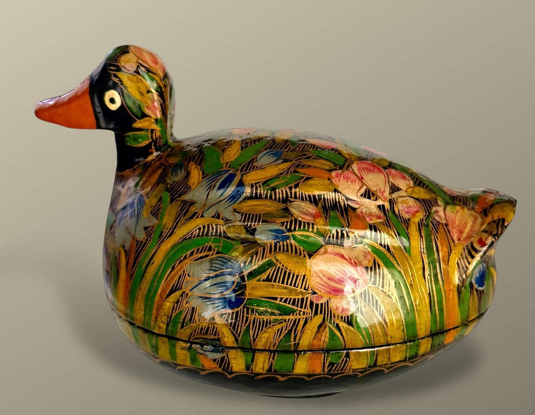 Papier Mache Duck Box Decorated With Hand Painted Flowers - Etsy