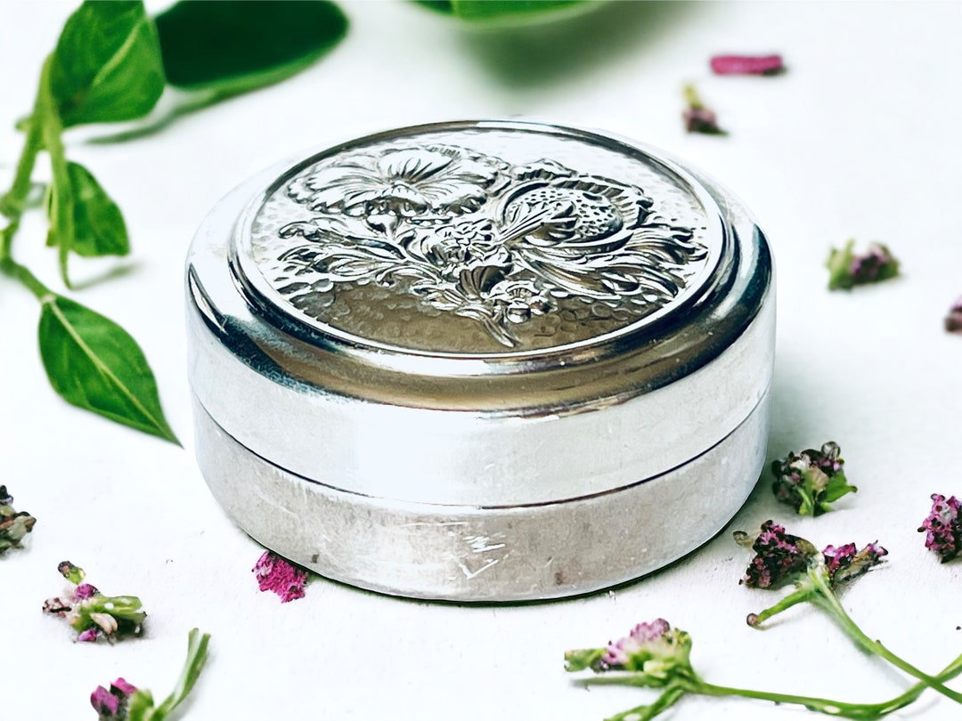 Sterling Silver Pill Box With Floral Decoration - Etsy