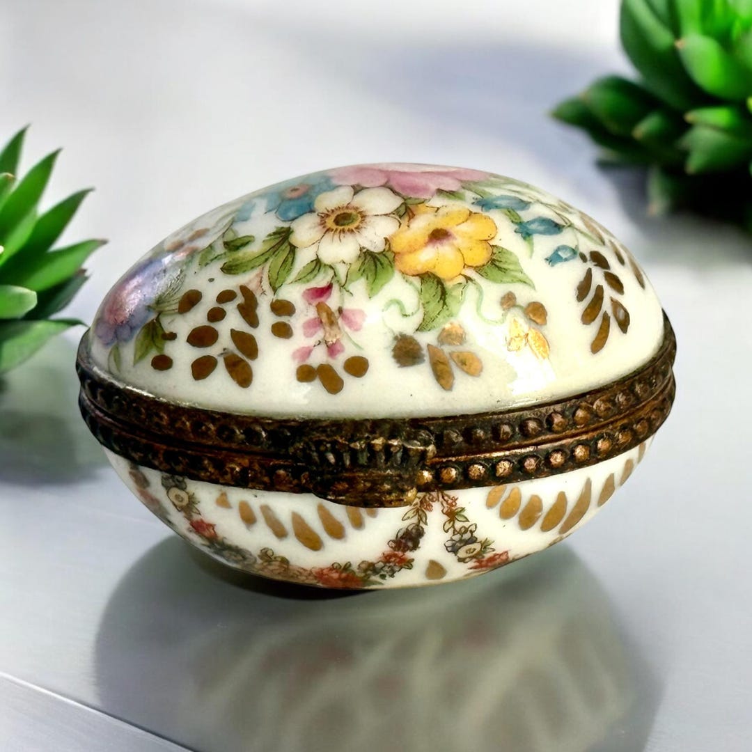 Vintage Limoges Pill Box, Egg Shaped With Floral Decoration - Etsy