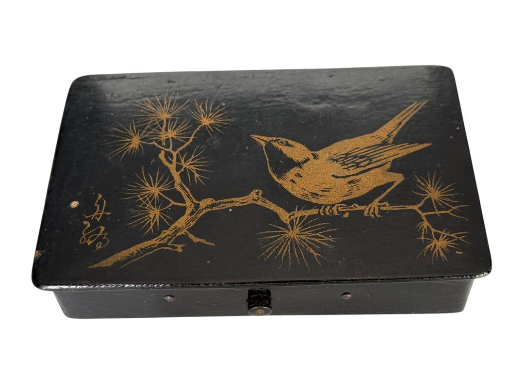 Antique Lacquer Box With Hand Painted Bird on the Lid - Etsy