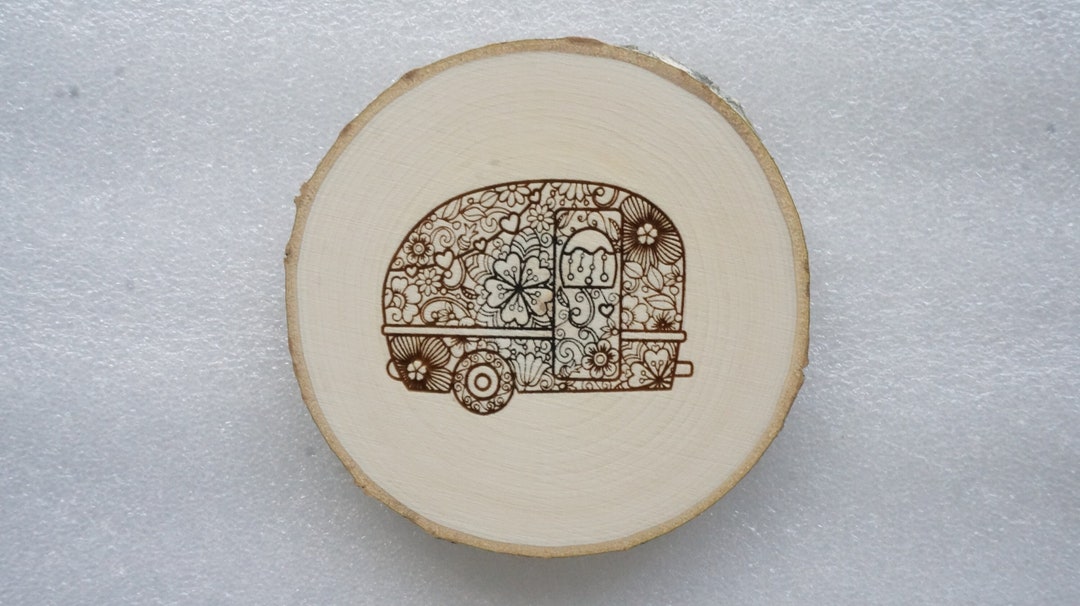 Mandala Camper DIY Color Your Own Wood Slice Ornament or Magnet Craft ...