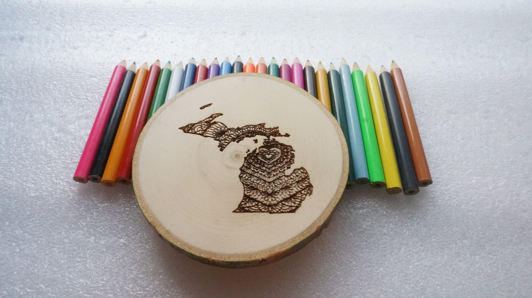 DIY Color Your Own Wood Slice Michigan Floral Mandala Coloring Craft ...