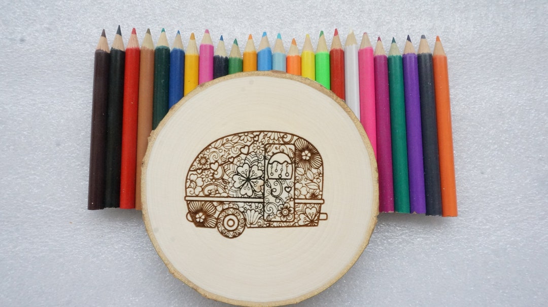 Color Your Own Wood Slice Mandala Camper, Coloring Craft Kit, DIY ...