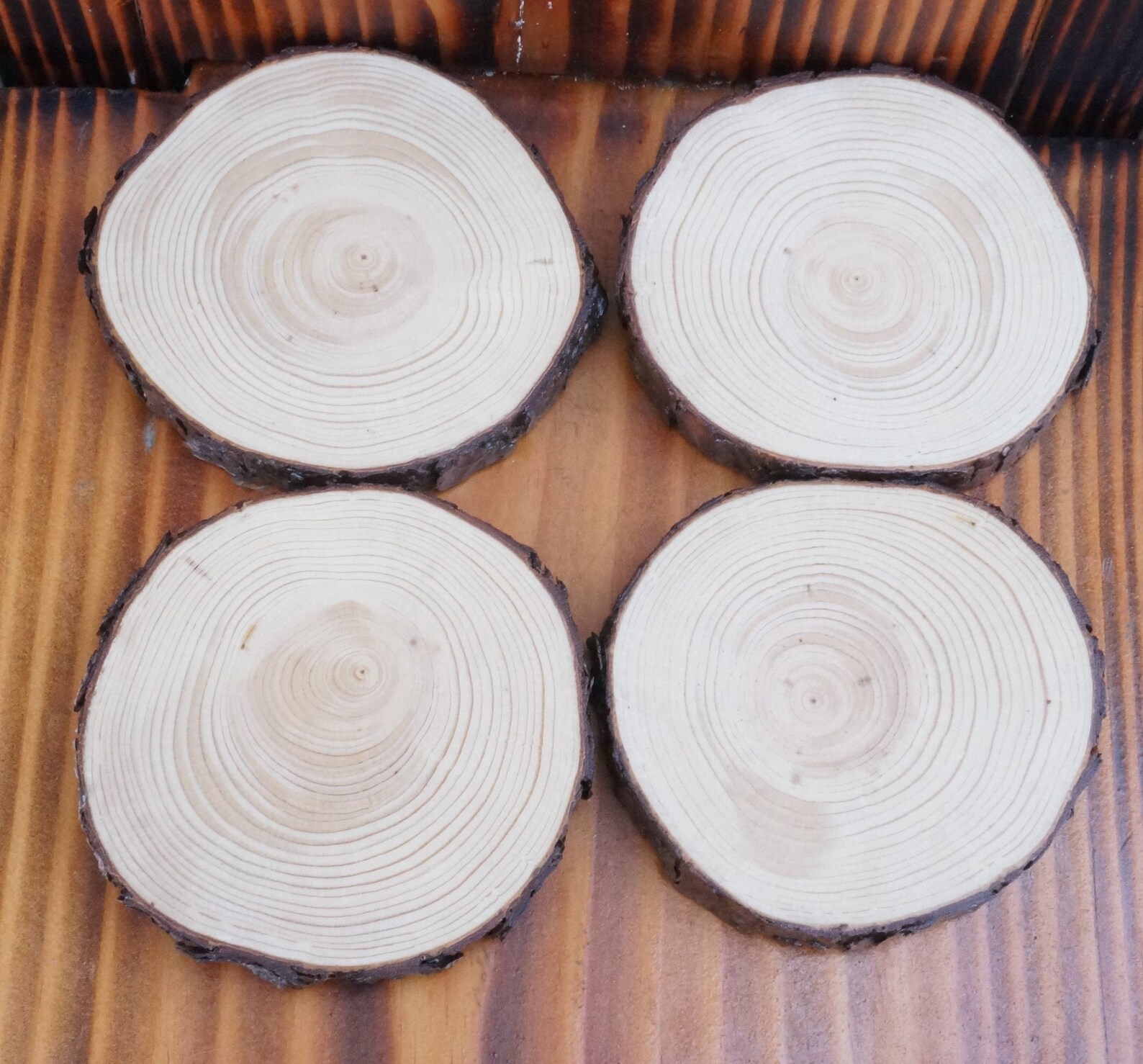 Pine wood slice drink coasters set of 4 coffee lover gift | Etsy