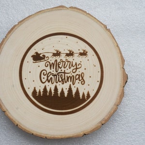 Santa Sleigh Christmas Wood Slice Ornament or Magnet, Laser Engraved ...