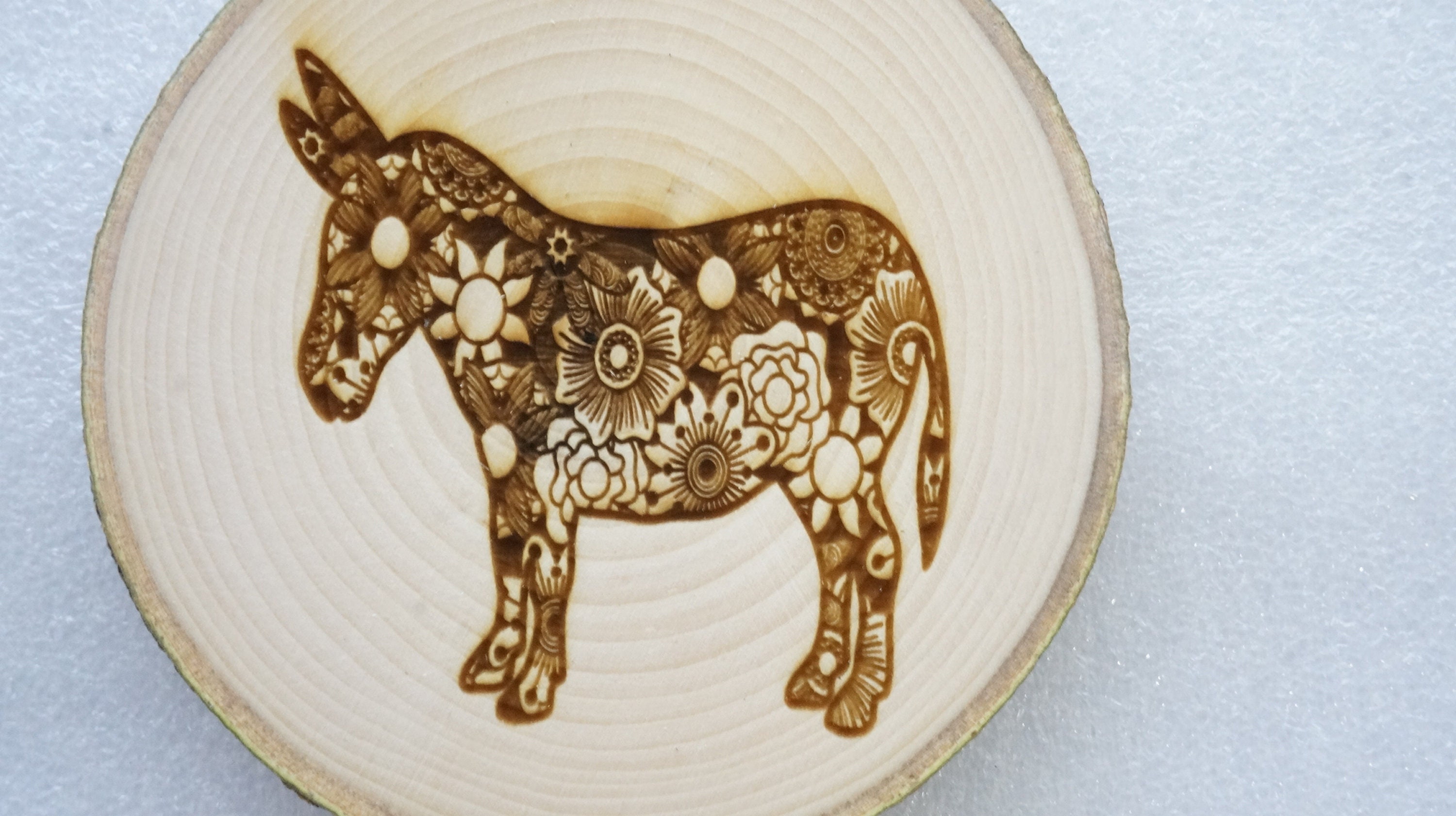 Mandala Donkey Wood Slice Christmas Ornament or Magnet Floral - Etsy