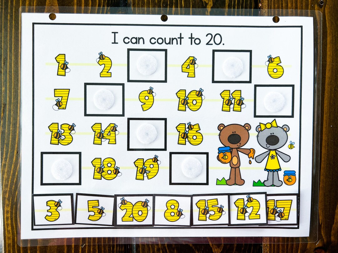 Counting Activity Page, Match Numbers, Count to 20, Toddler Busy Binder ...