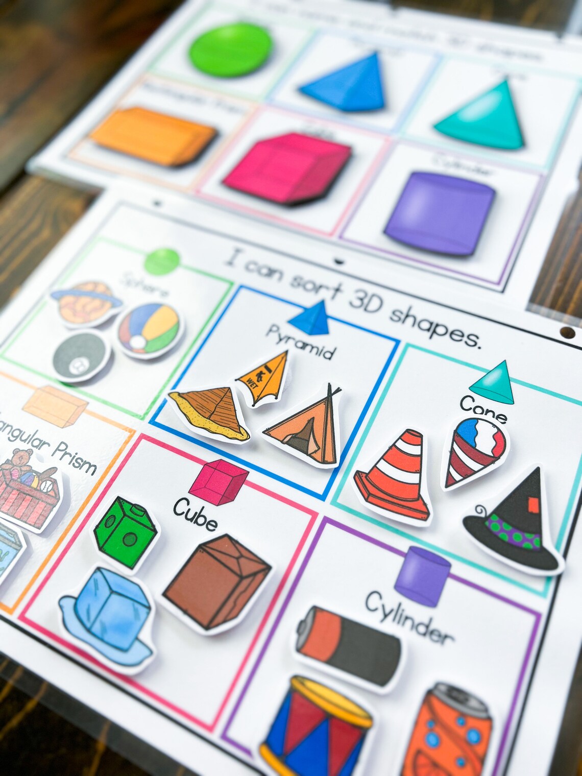 3D Shape Sort Activity Pages, Geometry, Toddler Busy Binder, Homeschool ...