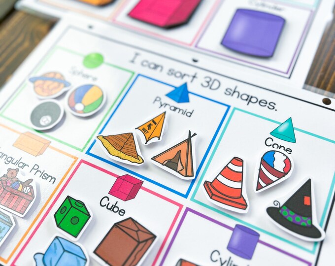 3D Shape Sort Activity Pages, Geometry, Toddler Busy Binder, Homeschool Curriculum, First Grade ...