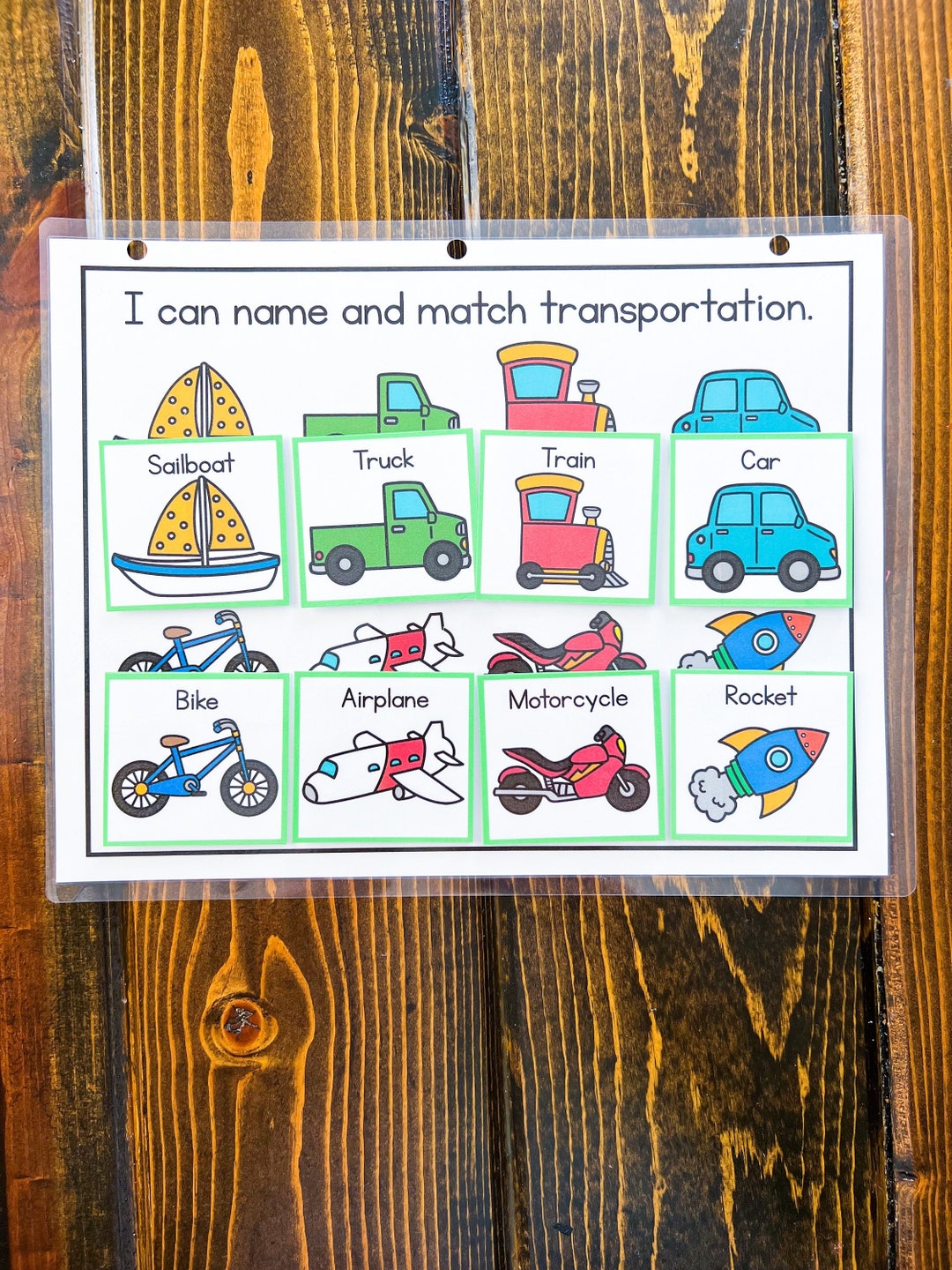 Transportation Matching Game, Toddler Binder, Learning Binder, Busy ...