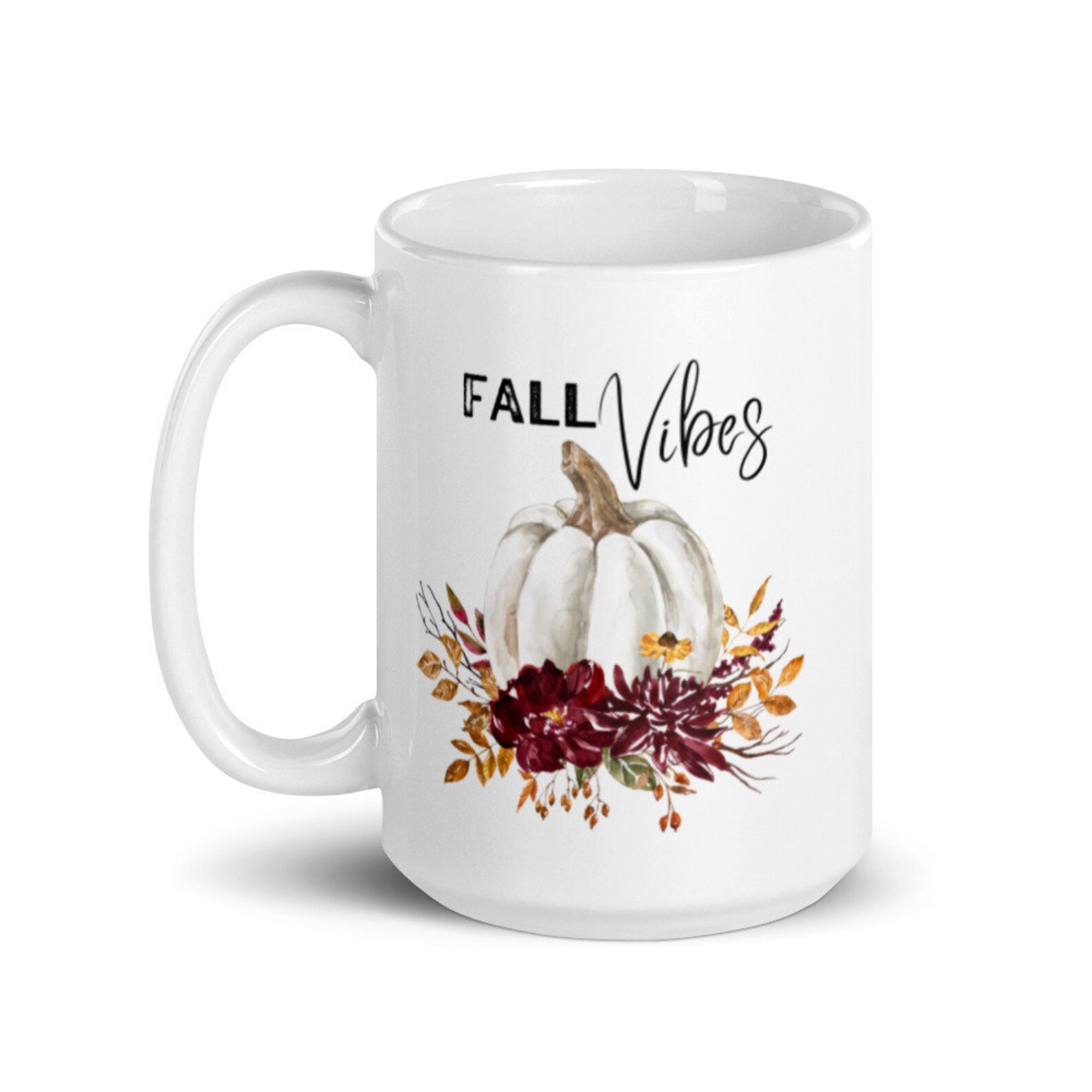 Fall Vibes Mug, White Pumpkin Rustic Design - Etsy
