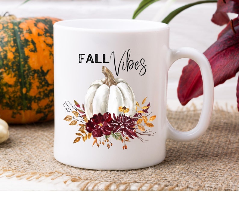 Fall Vibes Mug, White Pumpkin Rustic Design - Etsy