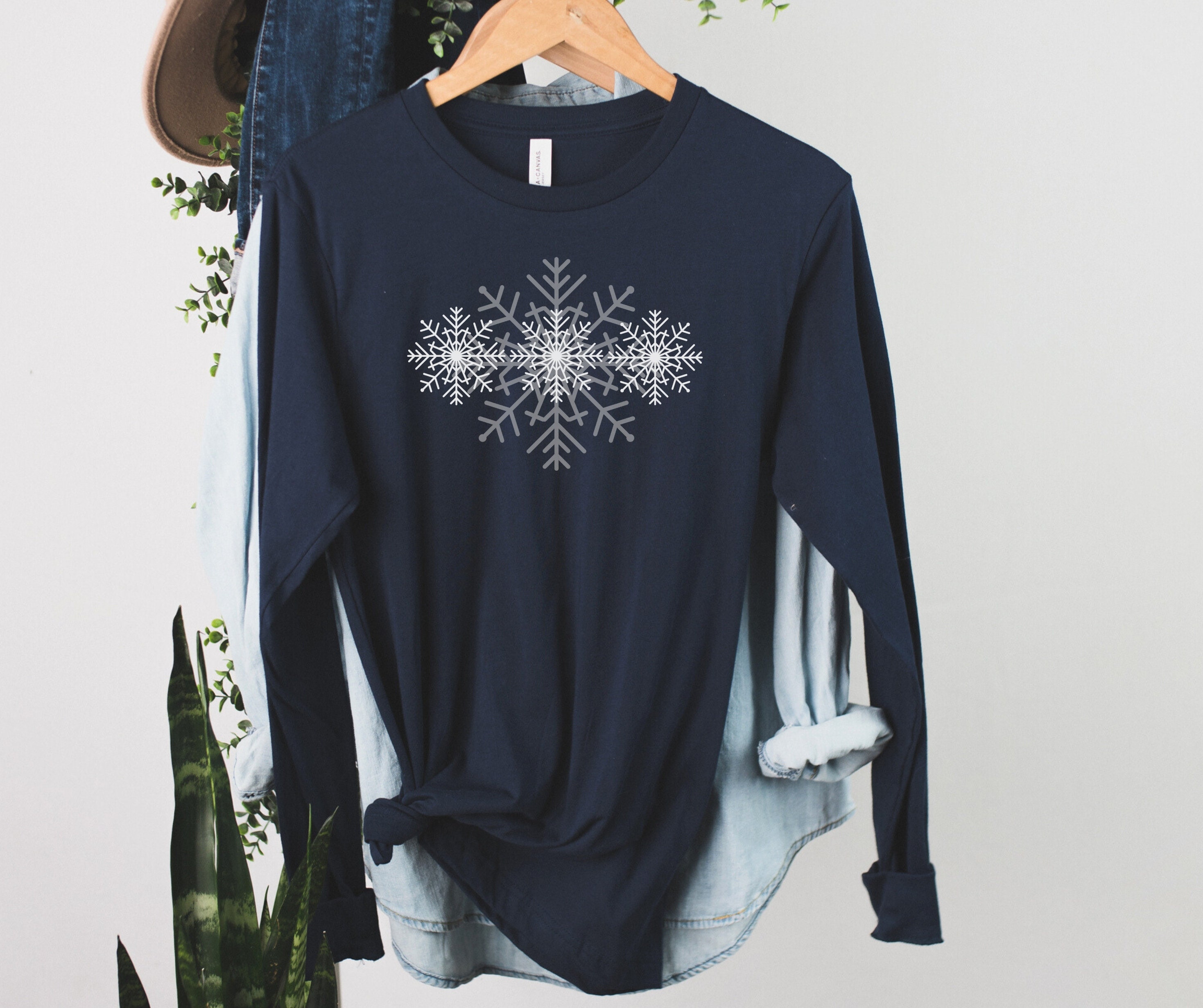 Winter Snowflake Long Sleeve Tee ǀ Scandi Winter Snow T-shirt ǀ Ladies ...