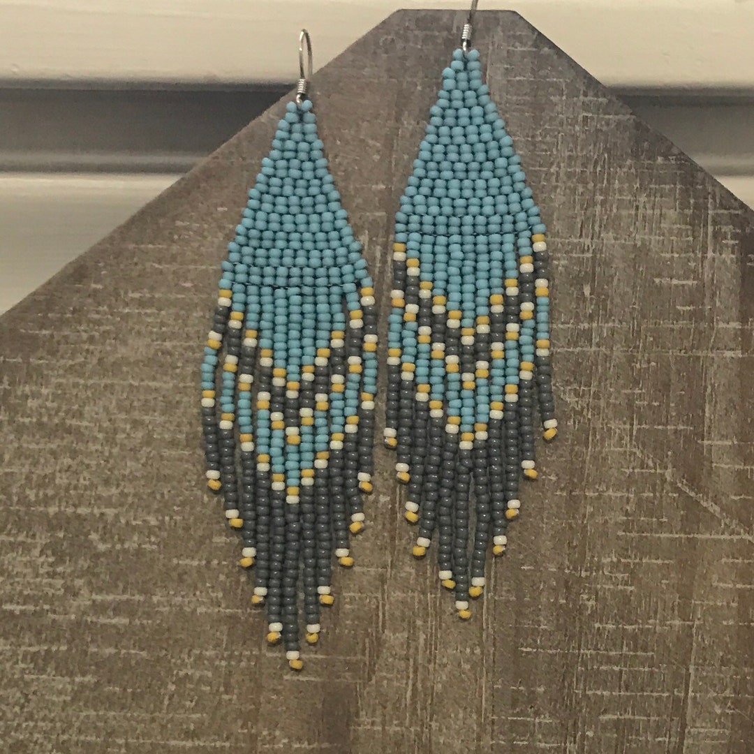 Blue Seed Bead Earrings - Etsy