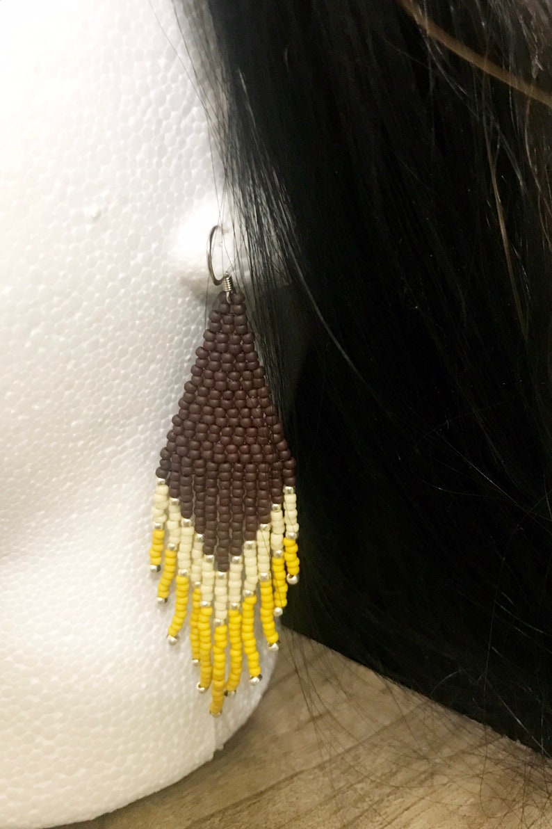 Brown and Mustard Seed Bead Earrings - Etsy