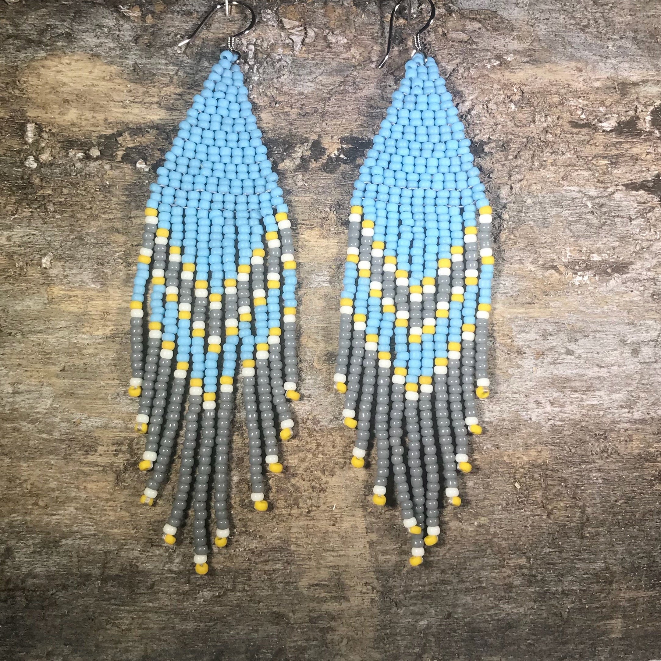 Blue Seed Bead Earrings - Etsy
