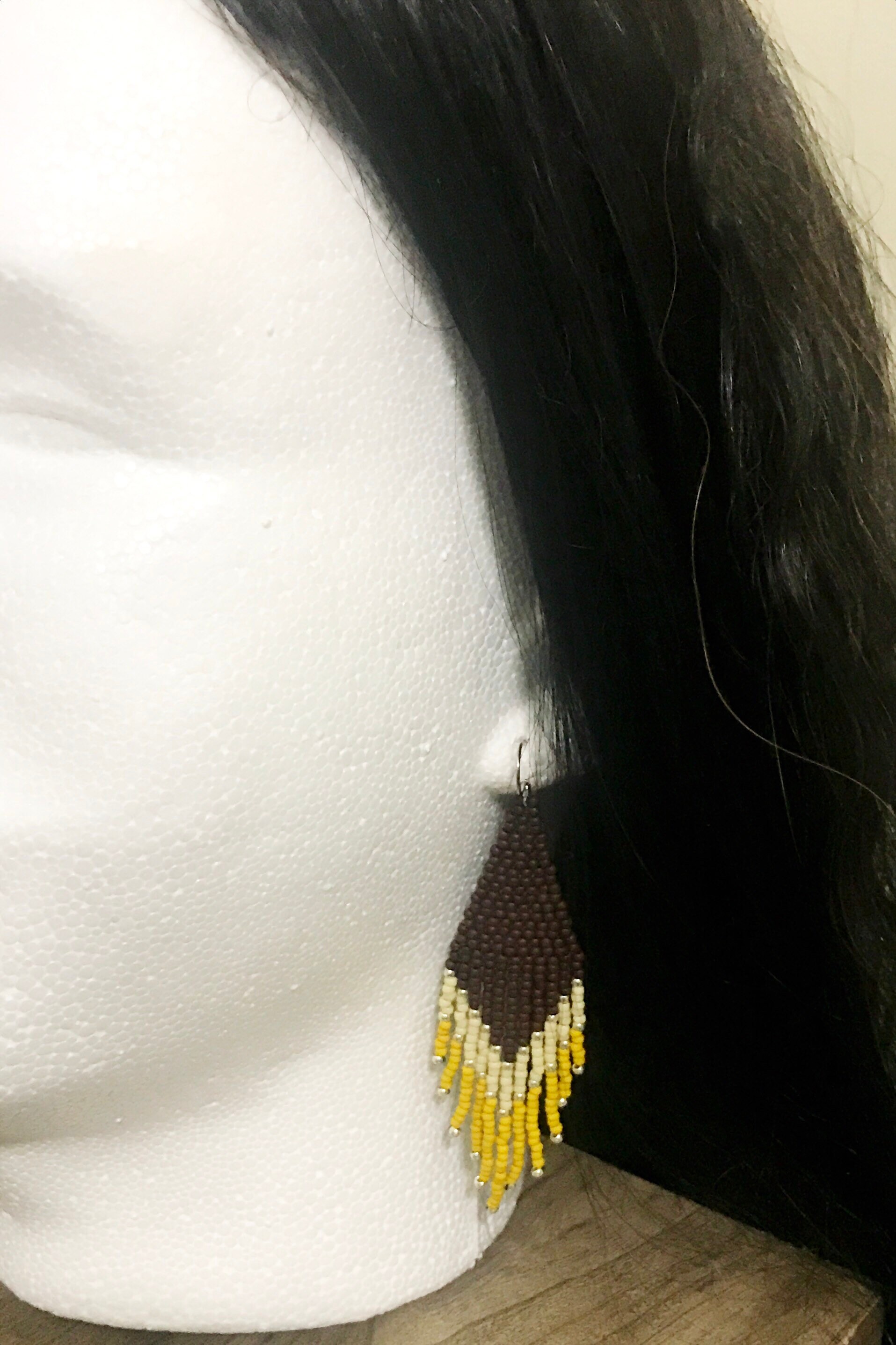 Brown and Mustard Seed Bead Earrings - Etsy