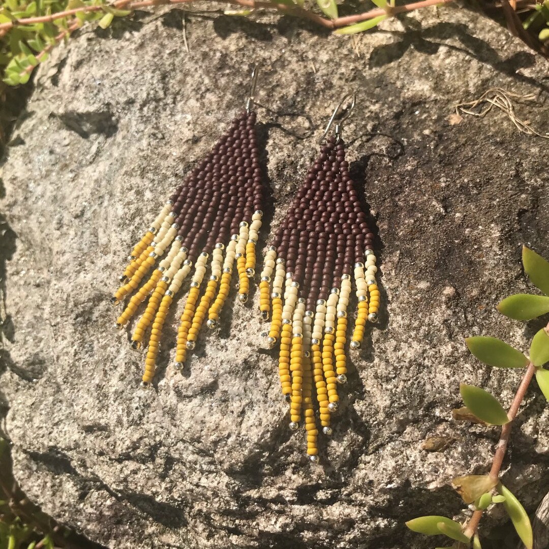 Brown and Mustard Seed Bead Earrings - Etsy