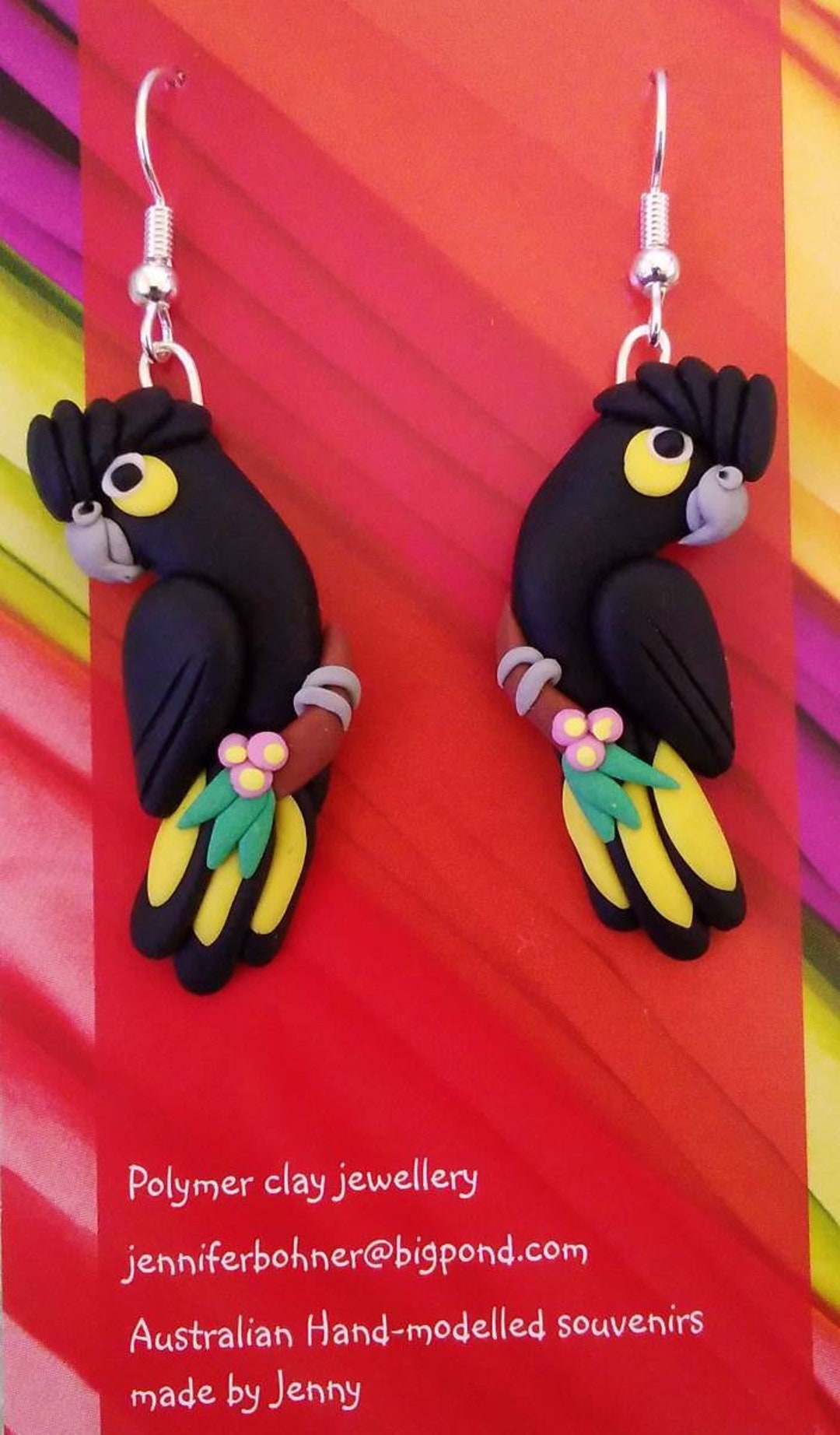 Yellow-tailed Black Cockatoos in Polymer Clay. Msg If You Prefer Gold ...