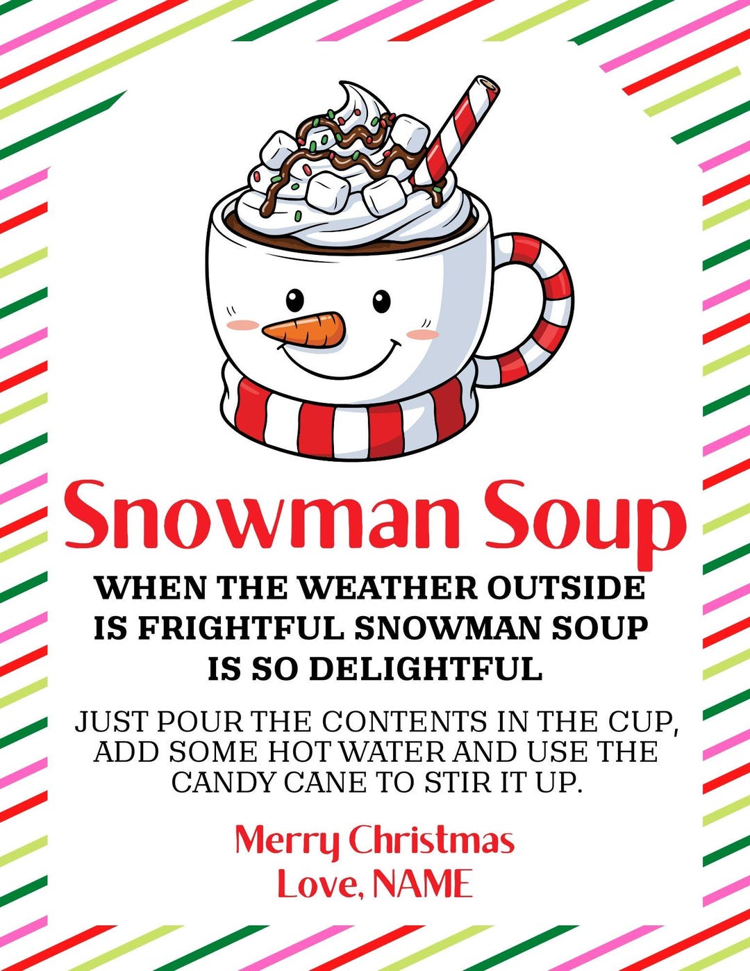 Snowman Soup - Christmas Class Gift Tag - Printable - Etsy