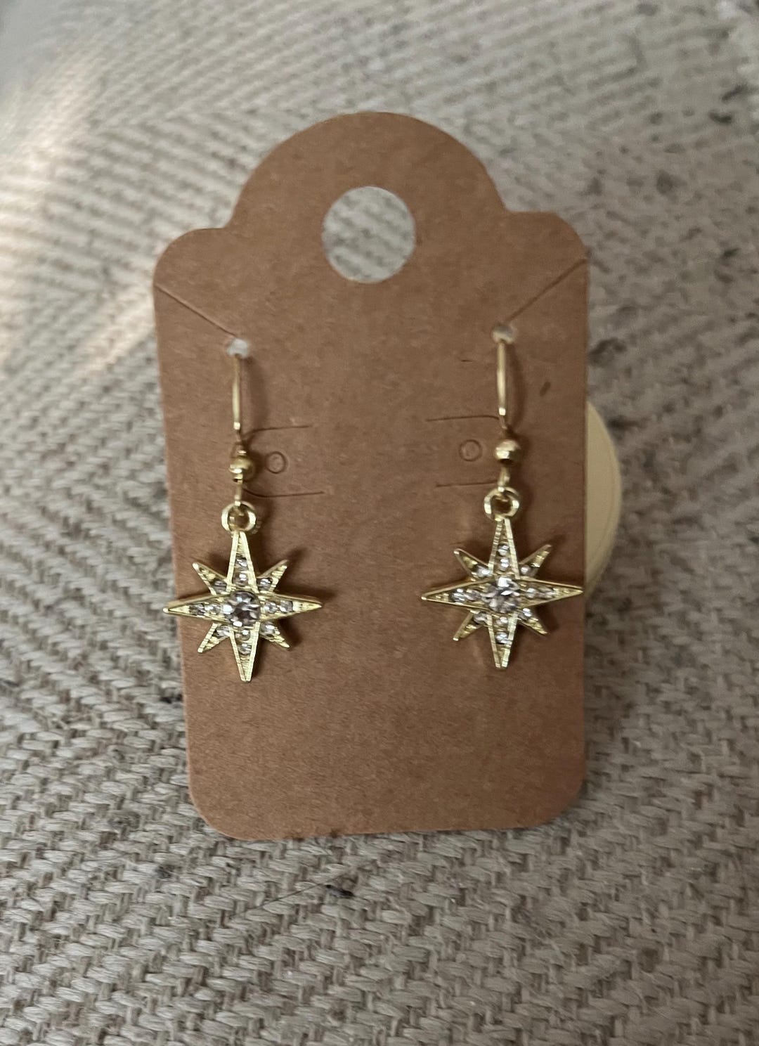 Handcrafted Moravian Star Marcasite Style Pierced Earrings in Gold Tone ...