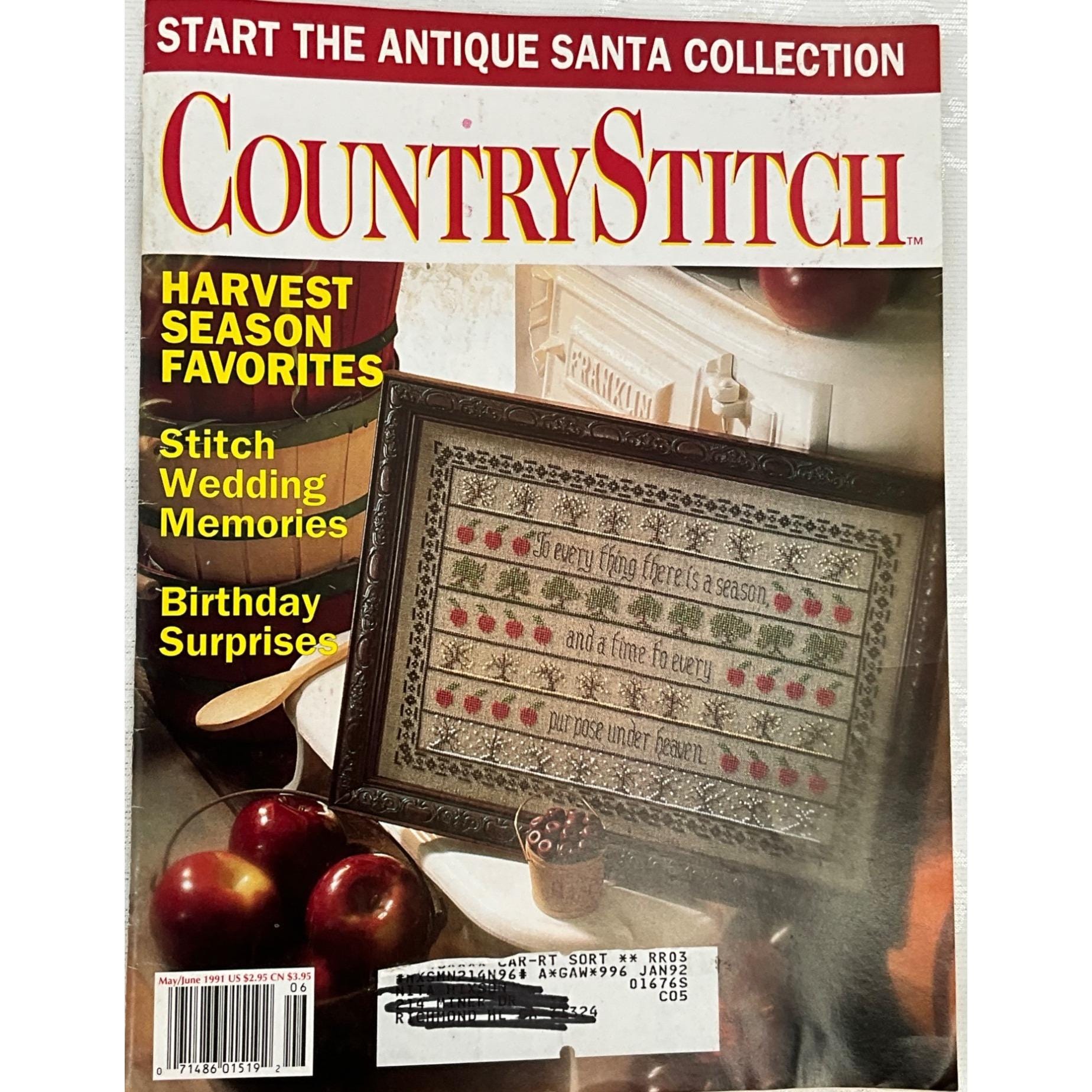 Vintage Country Stitch Cross-stitch Magazine Collection 1991 Set of 5 ...