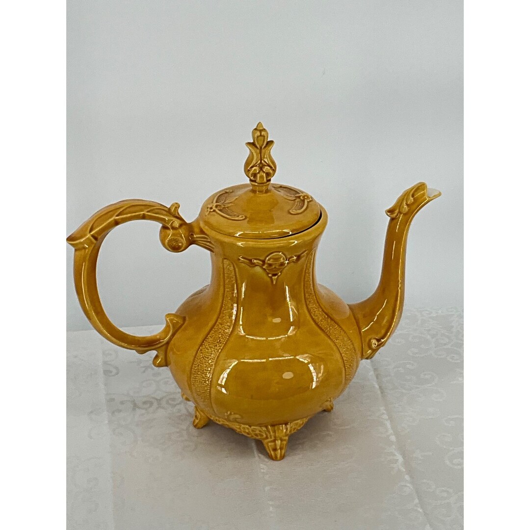 Antique Yellow Ceramic Teapot With Ornate Design & Lid Loma - Etsy