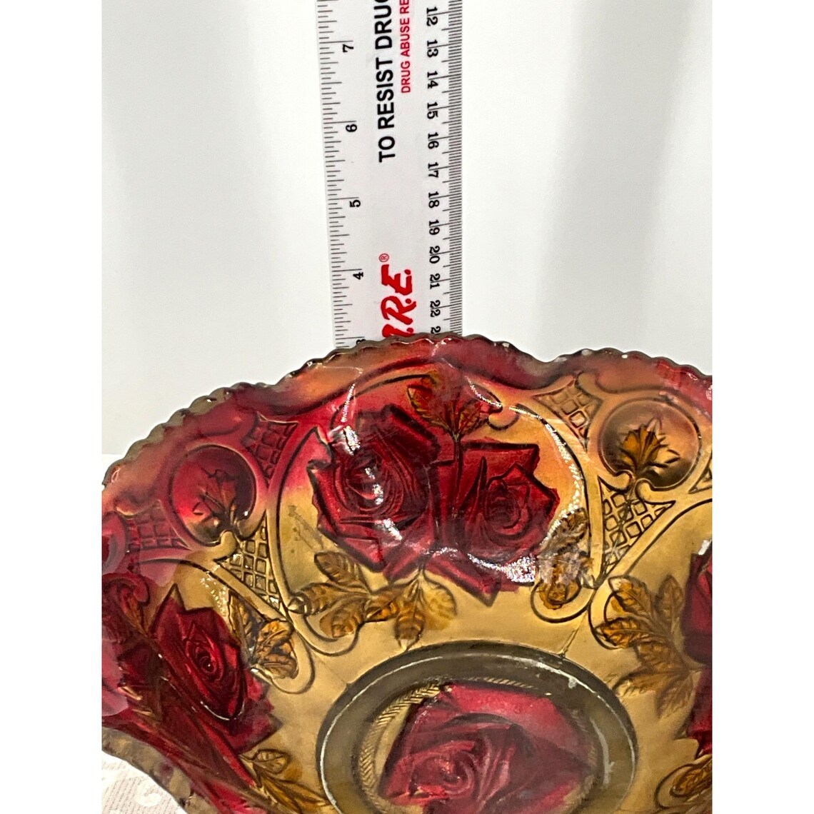 Victorian Goofus Vintage Rose-patterned Red & Gold Glass Bowl ...