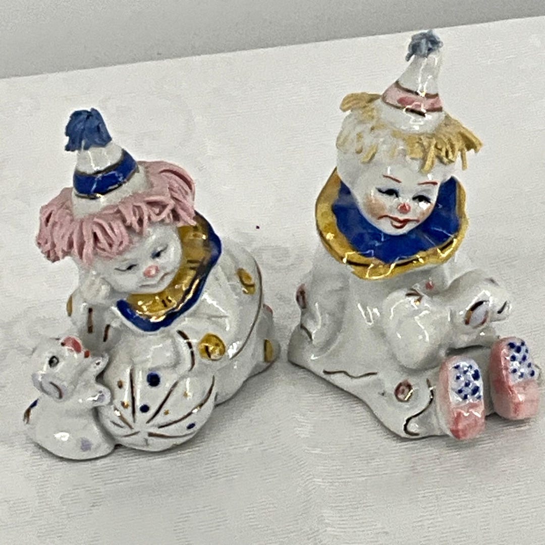 Porcelain Spaghetti Hair Clown Figurines S/2 Vintage Babies Dog ...