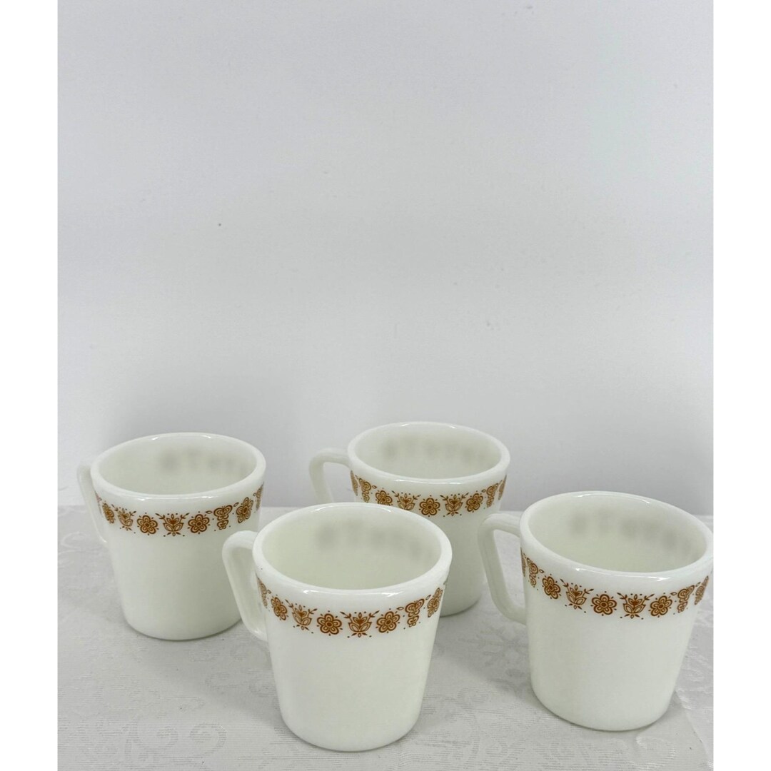 Pyrex Milk Glass Coffee Cups Set of 4 Butterfly Gold Pattern 8 Oz - Etsy