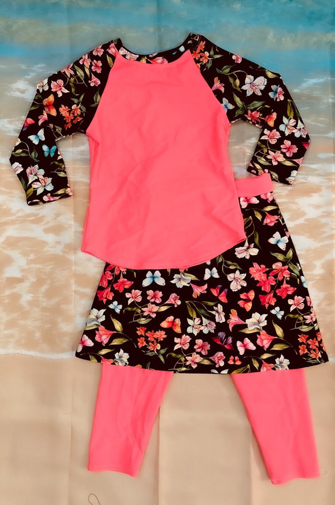 Long Sleeve Swimwear Sun Protection Beach Outfit Active Wear Modest ...