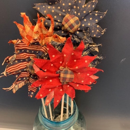 Grungy Primitive Patriotic Grungy Fabric Flowers Independence - Etsy