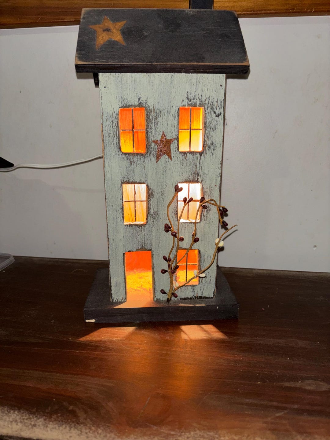 Primitive Lighted Wood Salt Box House - Etsy