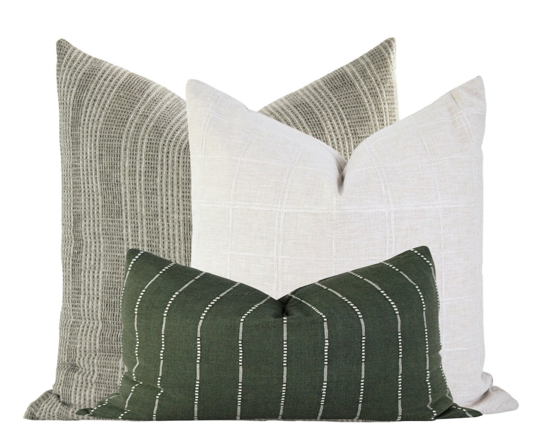 Green Pillow Combination Set, Stripe Textured Pillow, Earthy Pillow ...