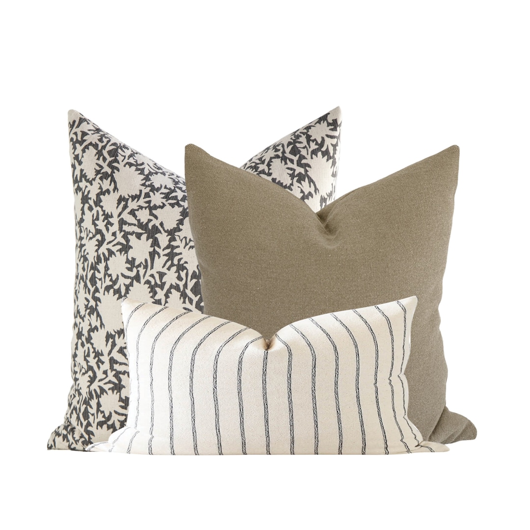 Neutral Pillow Combination Set, Block Print Pillow Covers, Black Hmong ...