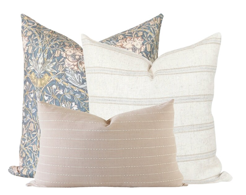Pillow Combination Set Blue Floral Pillow Beige Pillow - Etsy