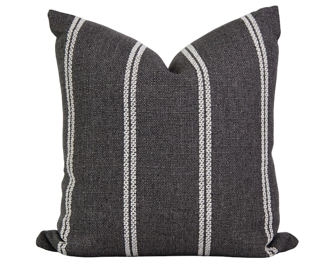 Charcoal Striped Pillow Cover, Textured Striped Pillow Cover, Charcoal ...
