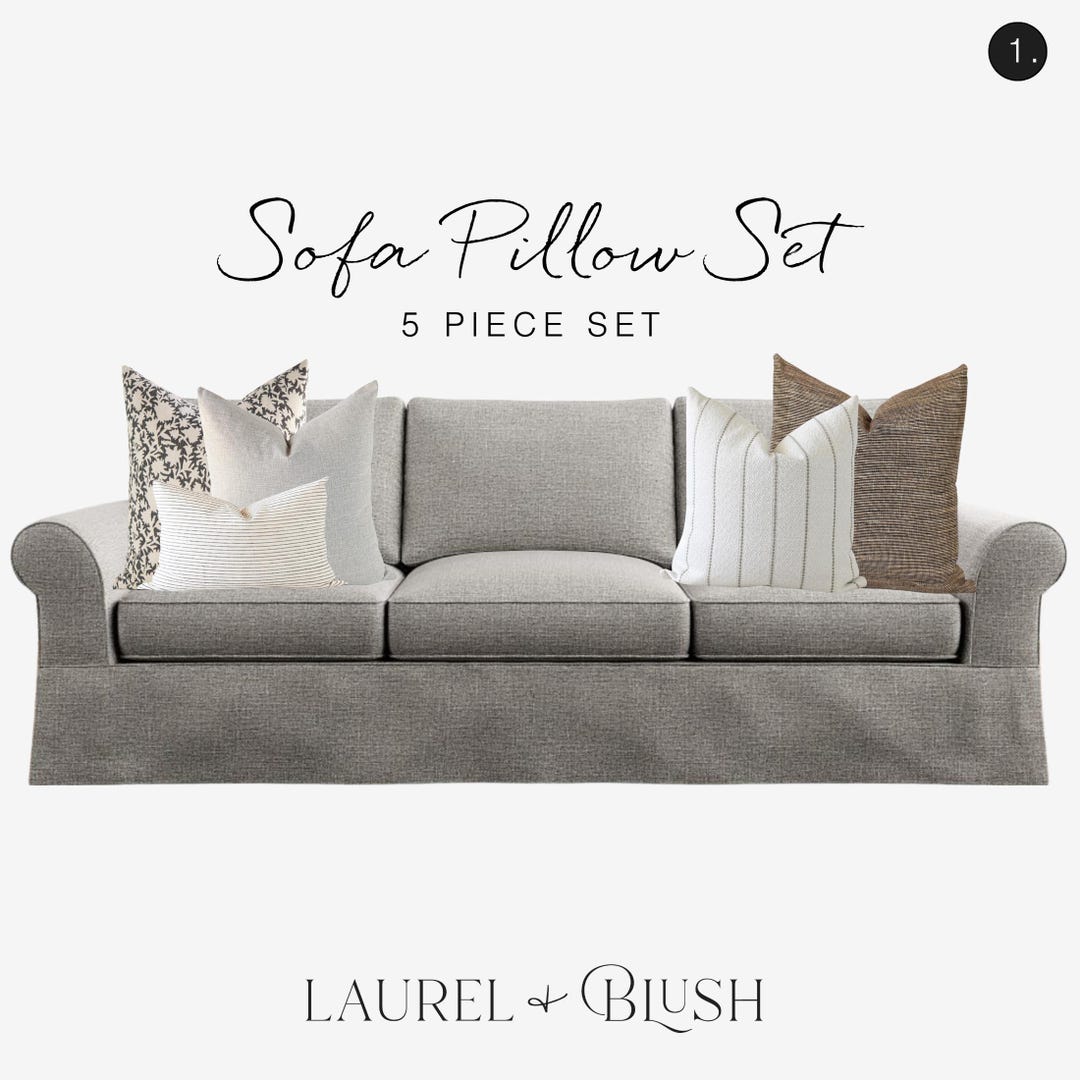 Designer Pillow Set: 5-piece Neutral Throw Pillows - Laurel and Blush ...