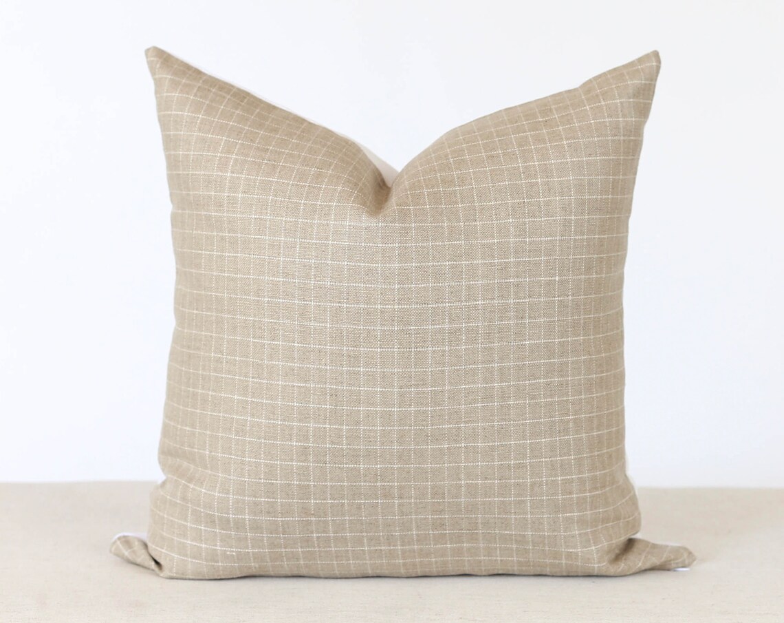 Tan Windowpane Pillow Cover: Beige Plaid Throw Pillow, Modern Farmhouse ...