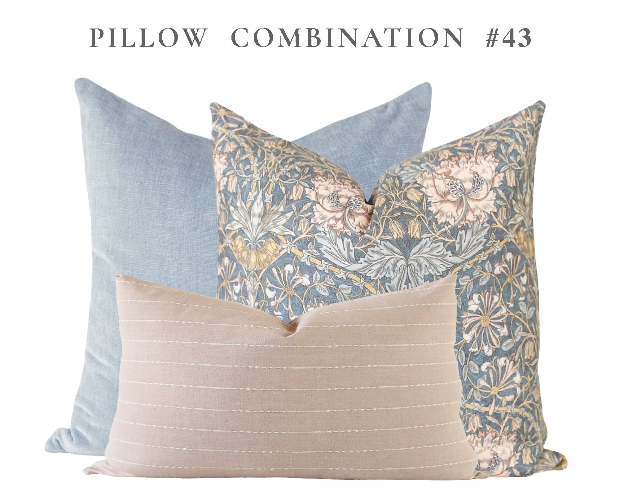 Pillow Combination Set Blue Floral Pillow Velvet Pillow - Etsy