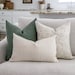 Earthy Pillow Cover Set: Green Linen, Floral Line Art, Cream Stripe - Etsy