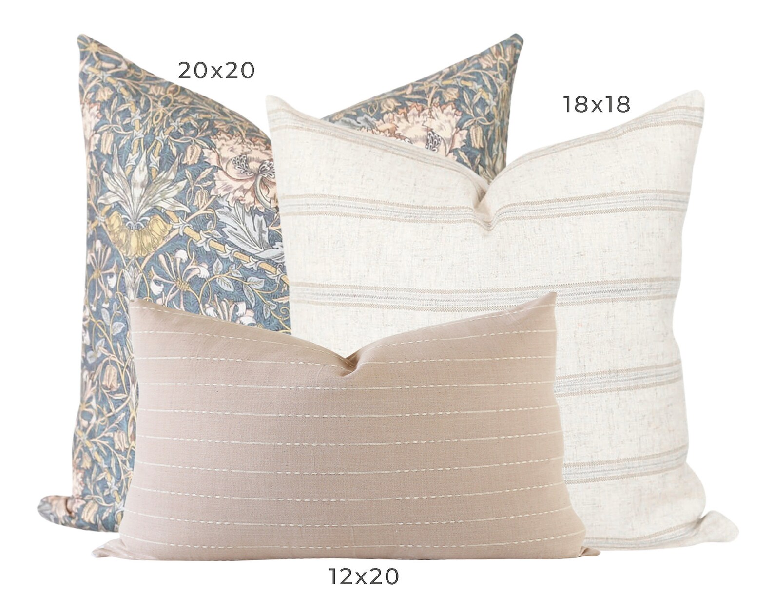 Pillow Combination Set Blue Floral Pillow Beige Pillow - Etsy