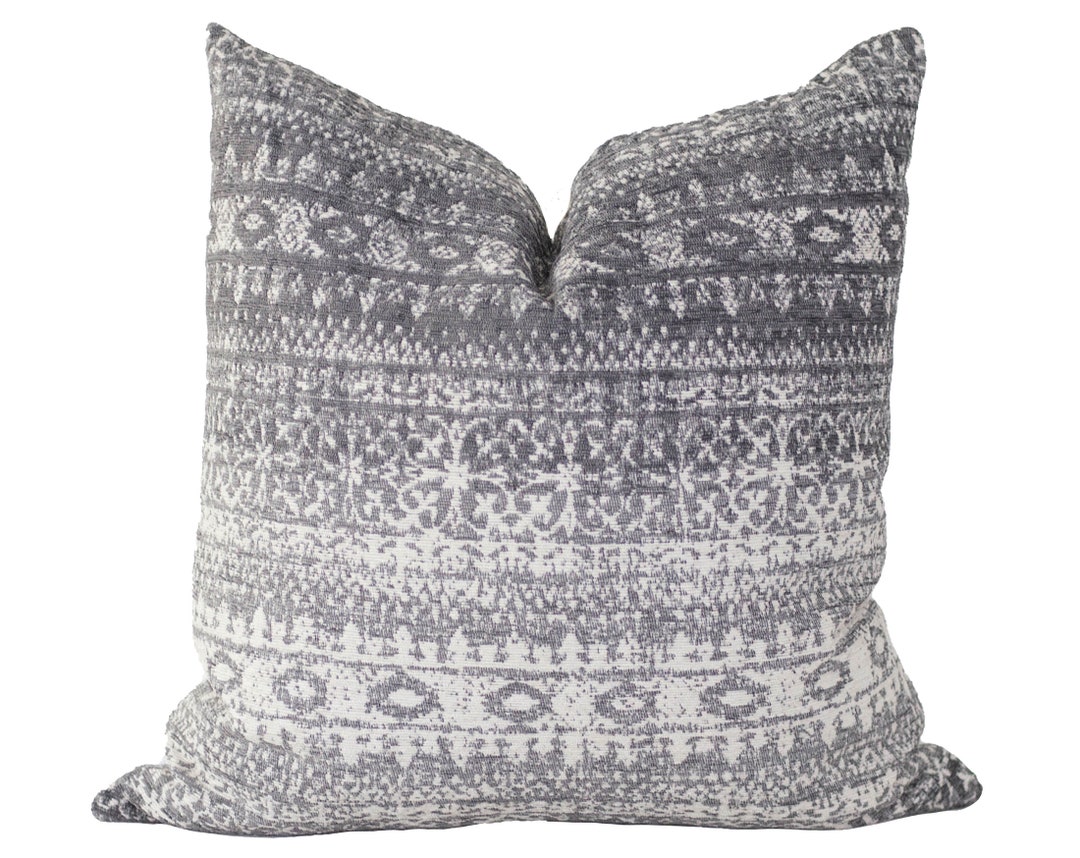 Grey and White Pillow, Boho Pillow Cover, Grey Tribal Pillow, Dark Grey ...