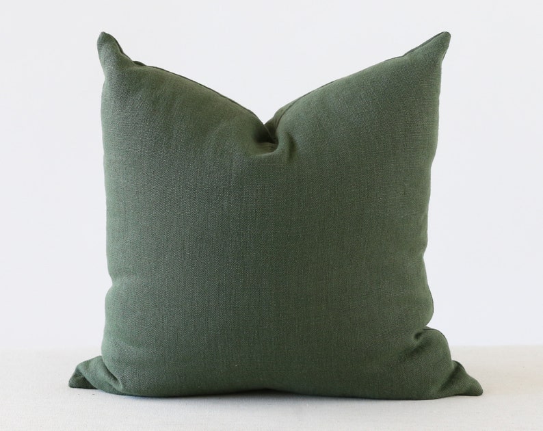 Earthy Pillow Cover Set: Green Linen, Floral Line Art, Cream Stripe - Etsy