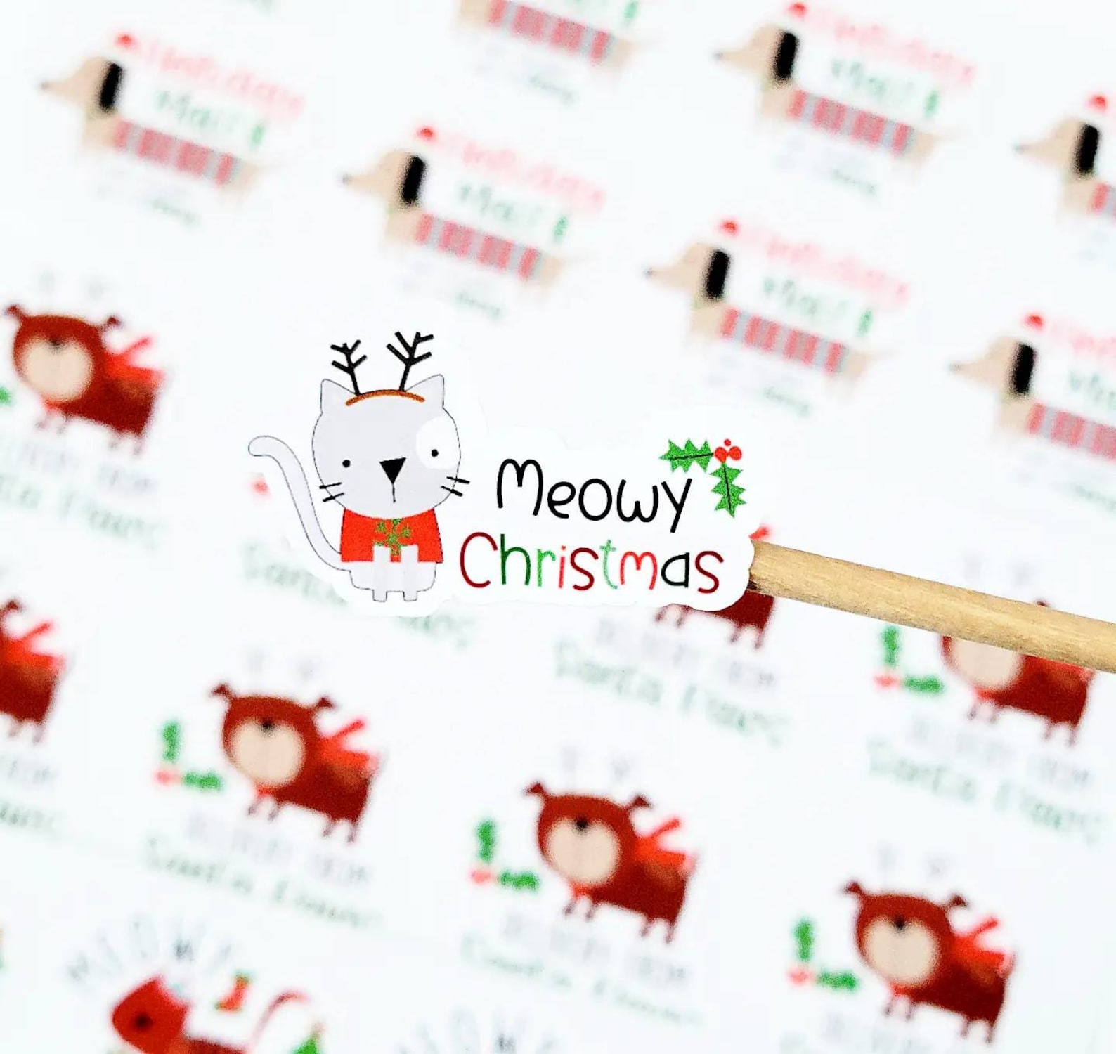 Merry Mail Stickers, Christmas Happy Mail Stickers, Cat Dog Christmas ...