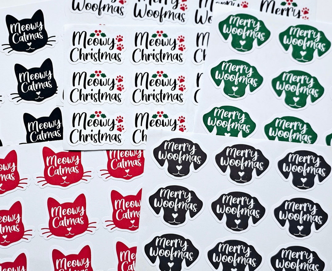 Merry Mail Stickers, Christmas Happy Mail Stickers, Cat Dog Christmas ...