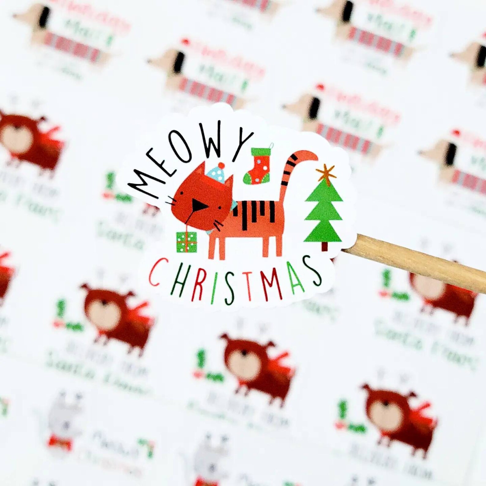 Merry Mail Stickers, Christmas Happy Mail Stickers, Cat Dog Christmas ...
